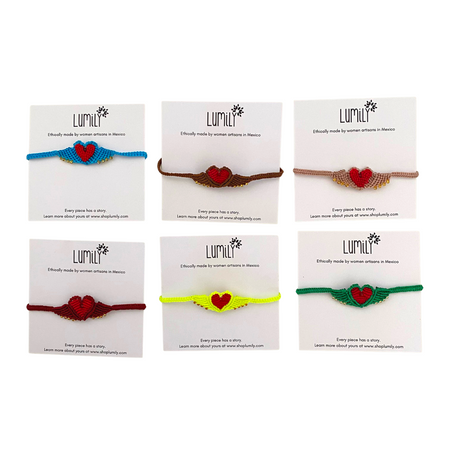 Assorted Colors, Macrame Woven Heart Wings Pull String Bracelet - Mexi ...