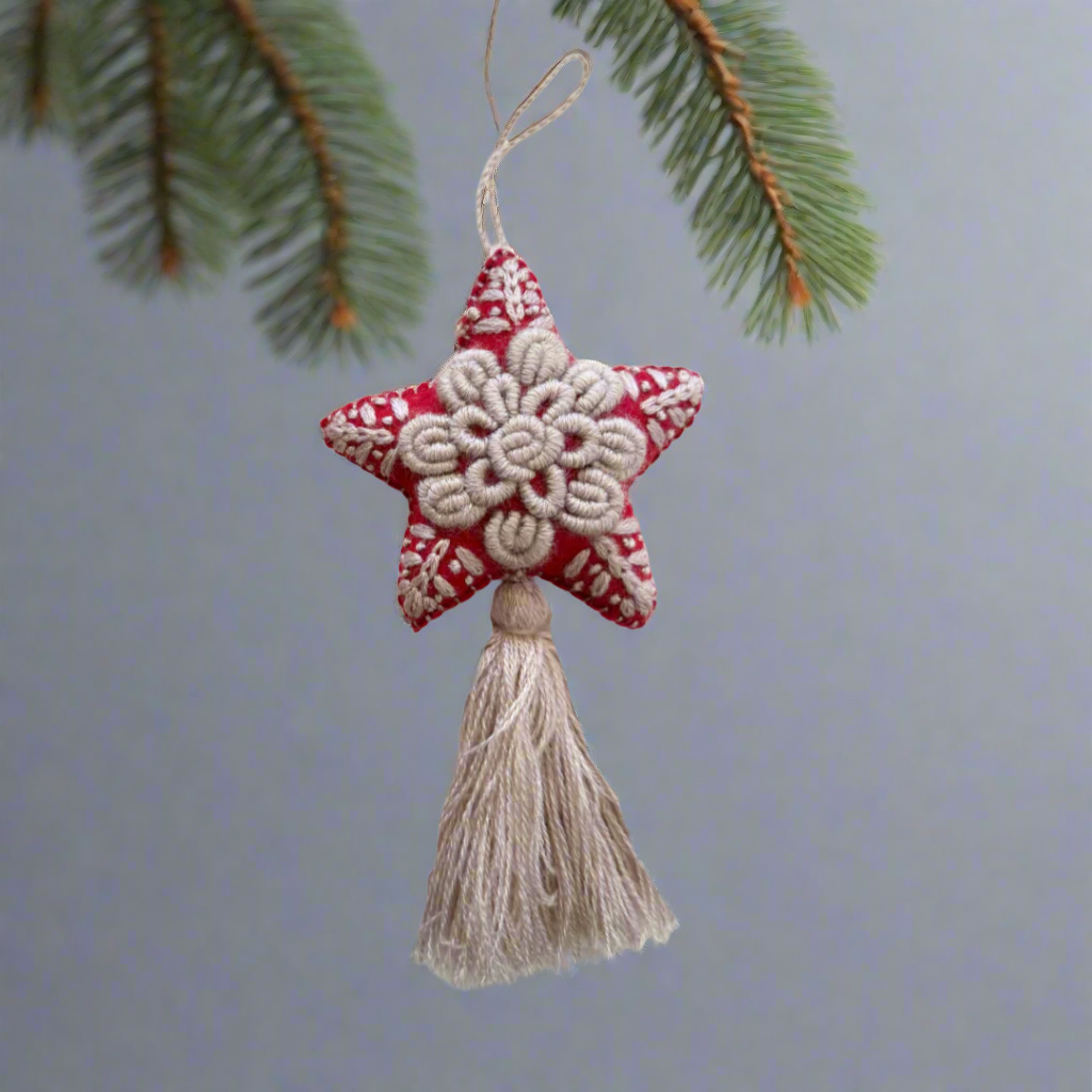 Red Star Embroidered Felted Wool Handmade Ornament - Mexico – Trades of ...